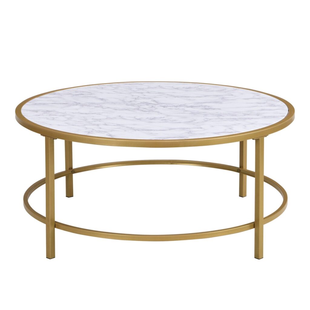 Verazano Faux Marble Top 36″ Round Coffee Table – Gold | Carolina Living